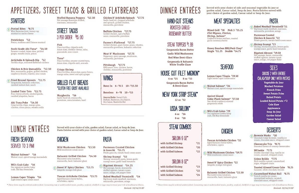 Menu at Walnut Grill -Fox Chapel restaurant, Pittsburgh, 911 Freeport Rd