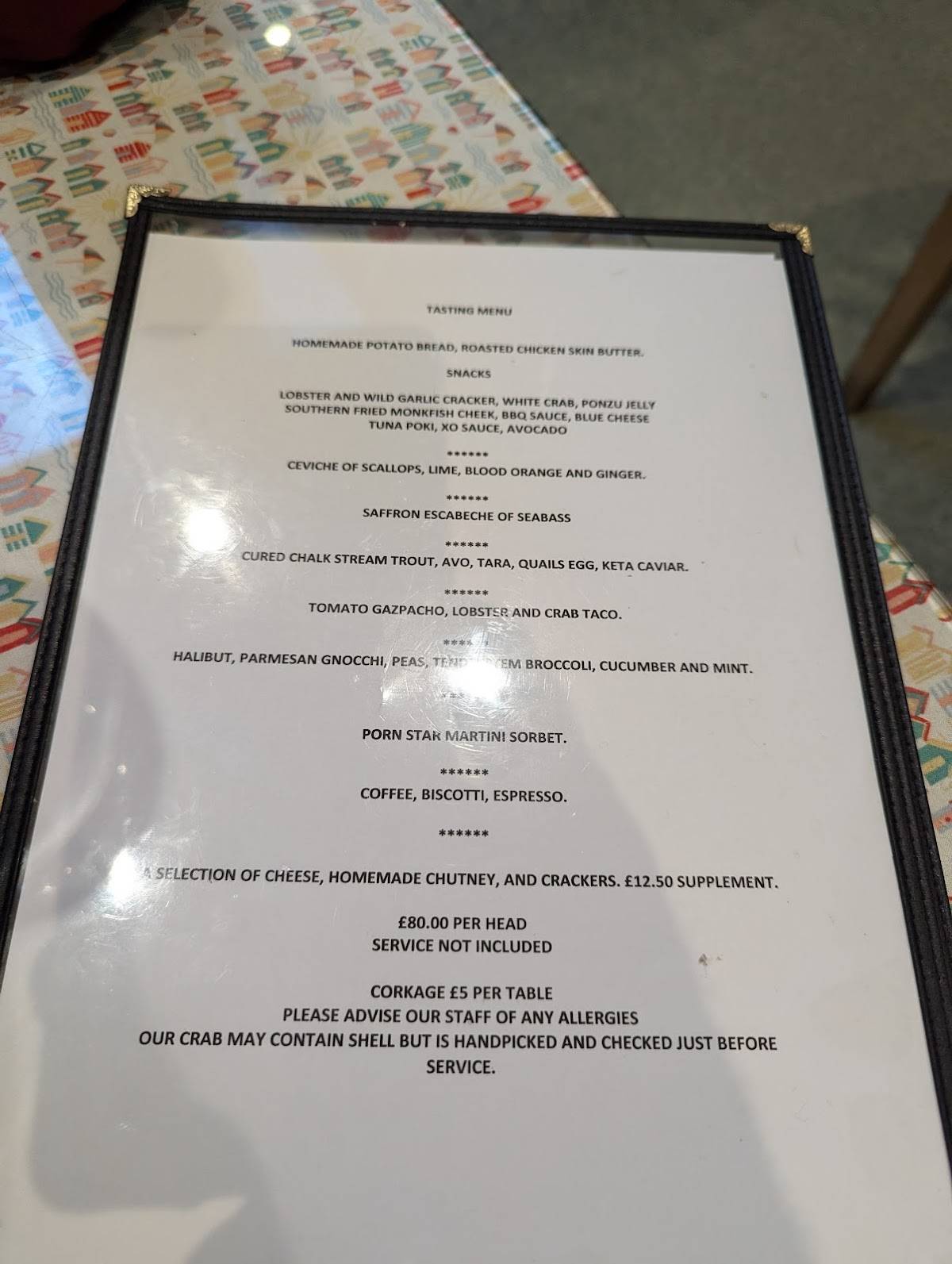 Menu at Wheelers Oyster Bar, Whitstable