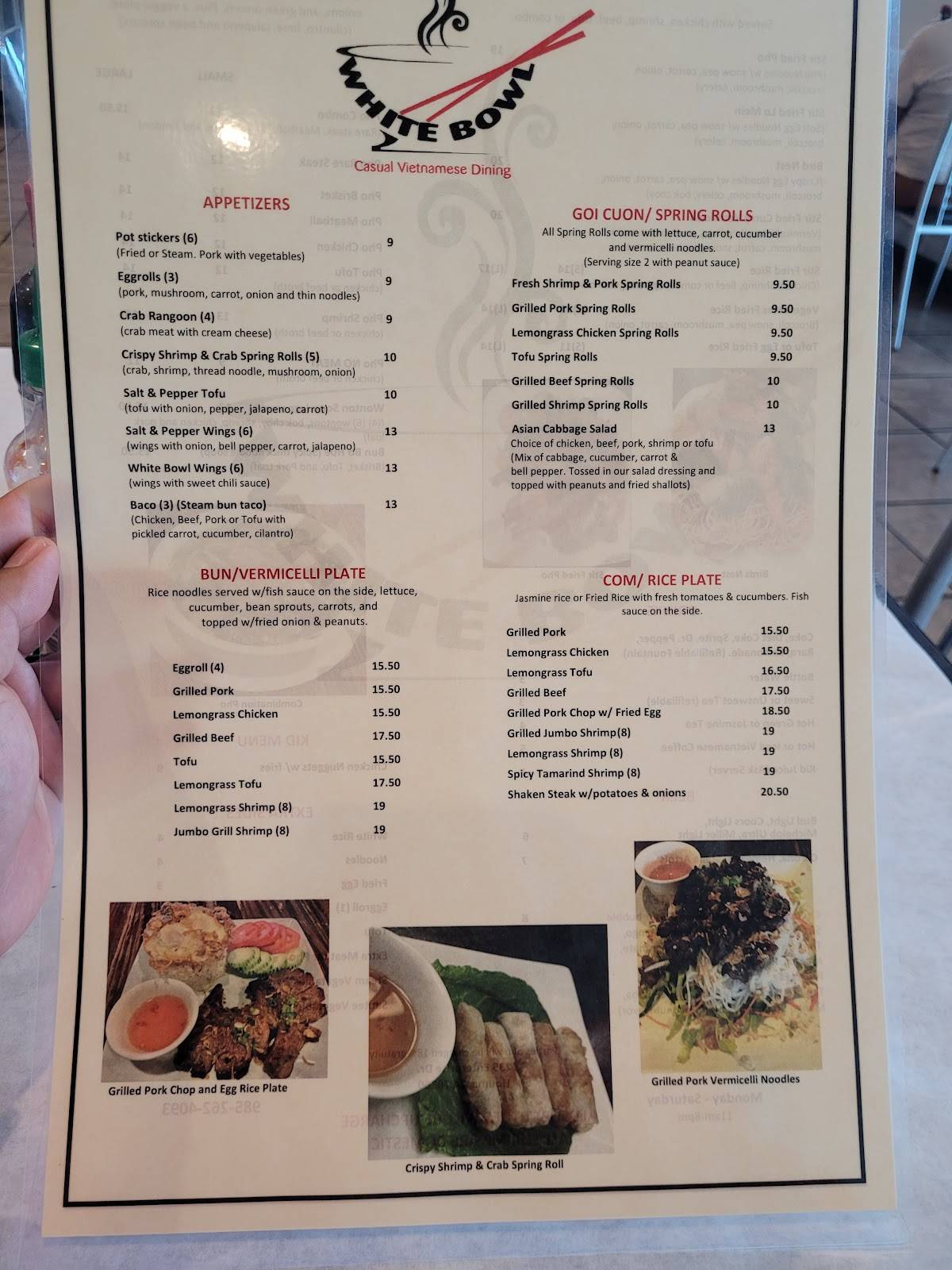 Menu at White Bowl restaurant, Houma