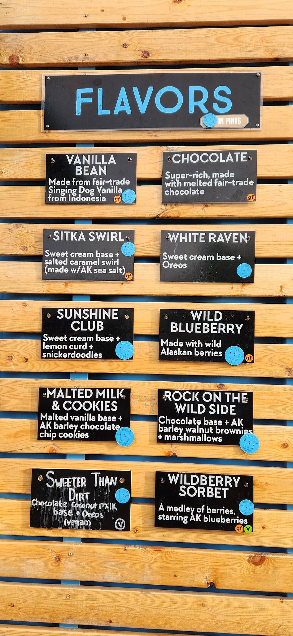 Menu at Wild Scoops restaurant, Anchorage, 429 E St