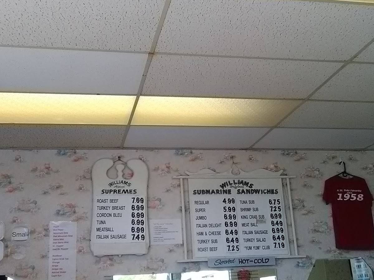 Menu at Williams Sub Shop restaurant, Saint Petersburg