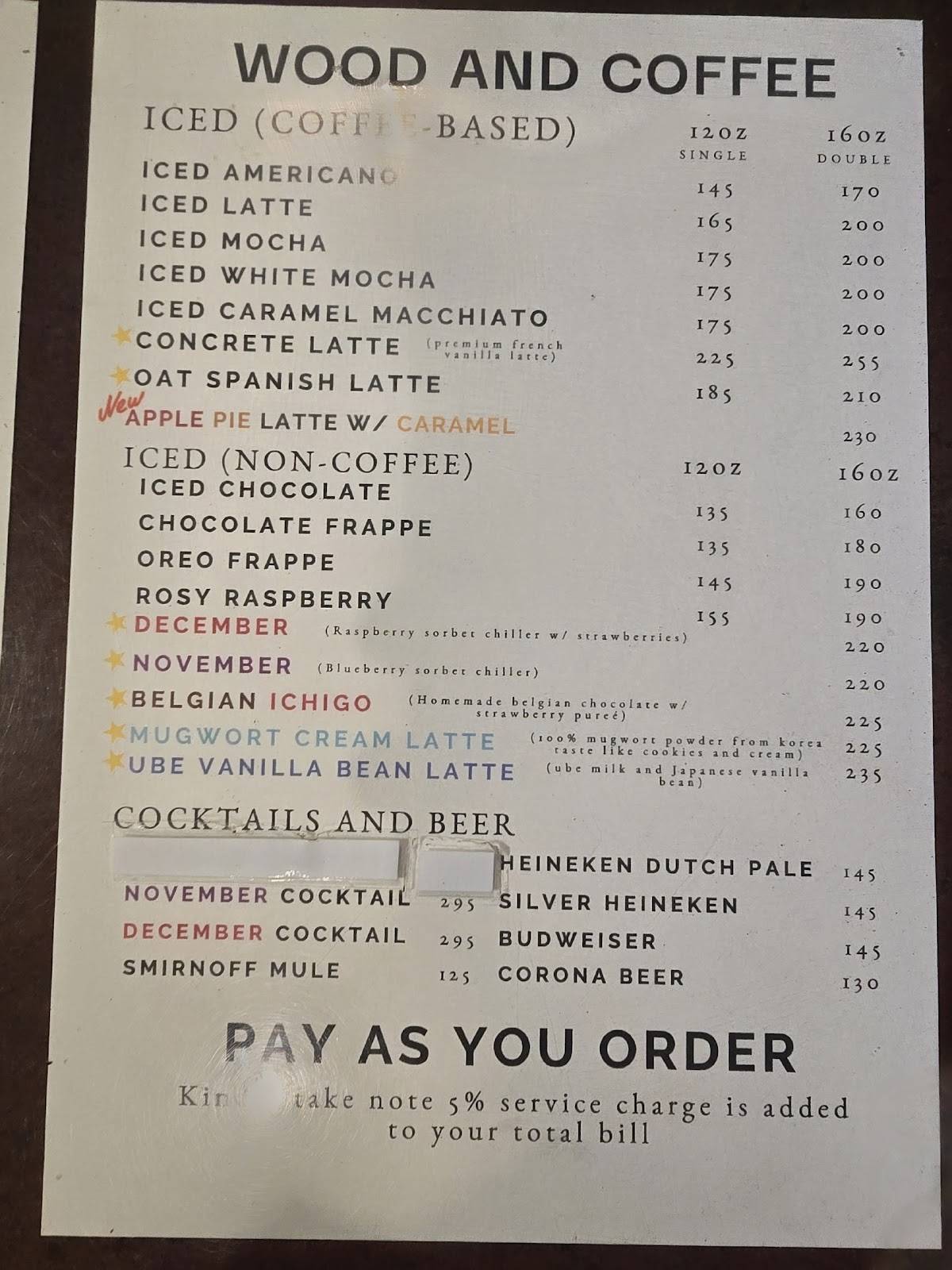Menu at Wood and Coffee Davao, Davao City