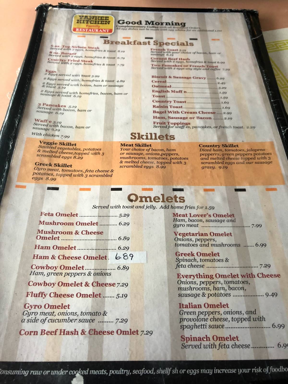 Menu at Yankee Kitchen Restaurant, Vienna Center