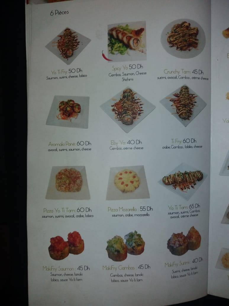 Menu au Yo Ti TAM CGI Bouskoura restaurant, Bouskoura