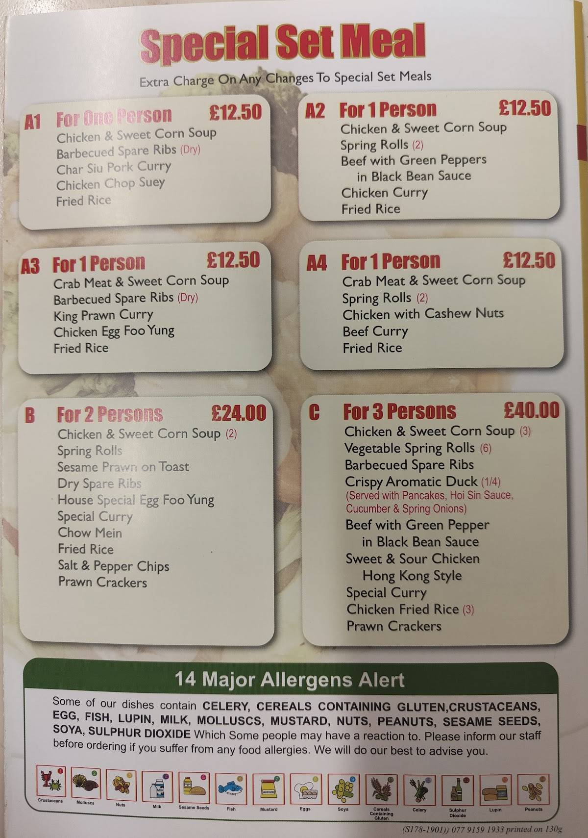 Menu at golden dragon restaurant, Hartlepool