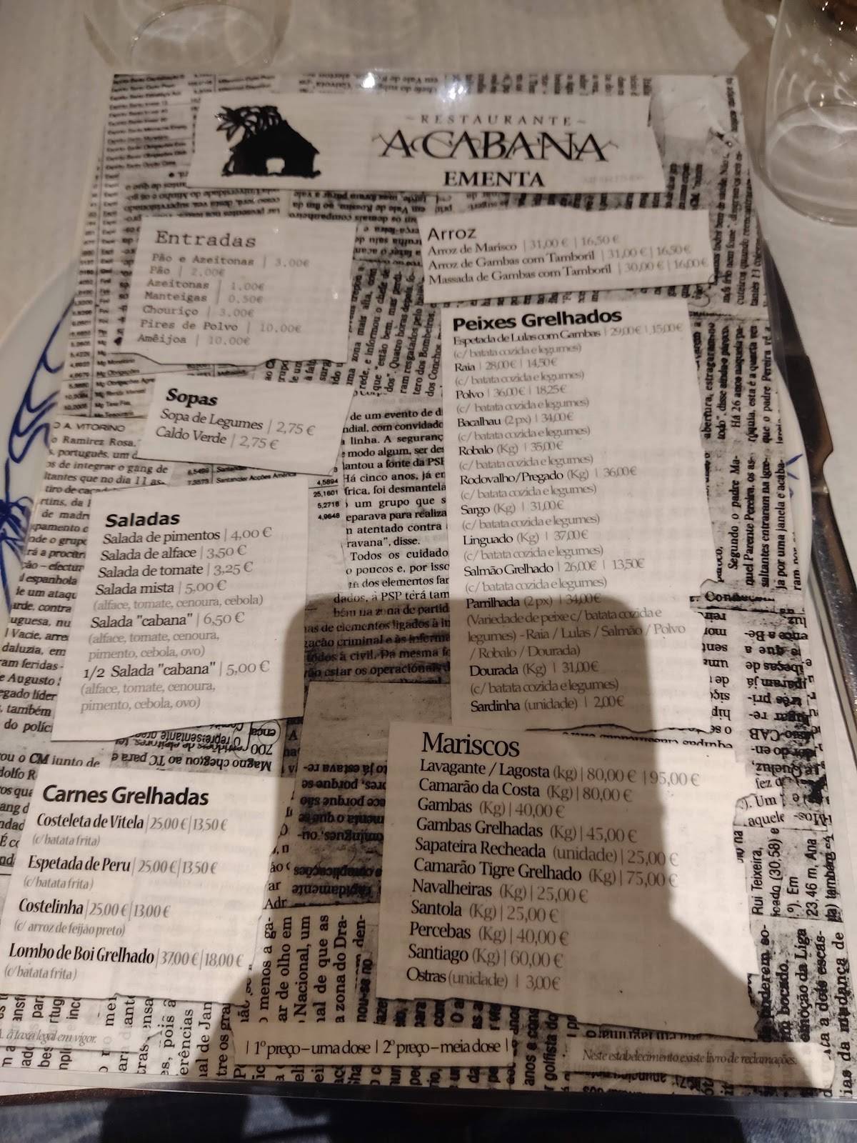 Menu em Restaurante A Cabana, Apúlia, Lugar de Cedovém