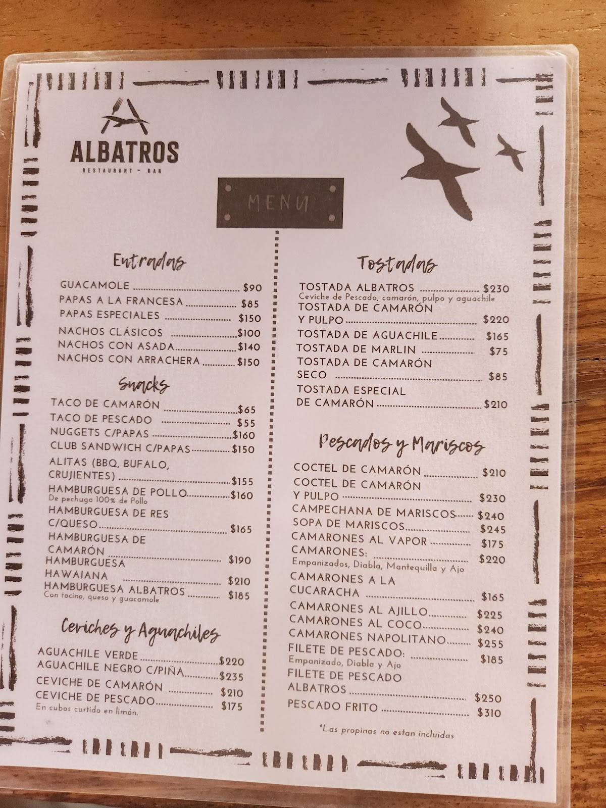 Carta de Restaurante Albatros, Rincón de Guayabitos