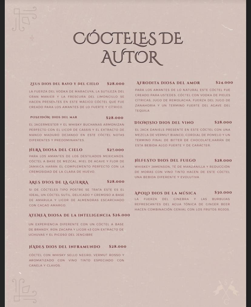 Carta de Restaurante Bar San Carlo, Cali