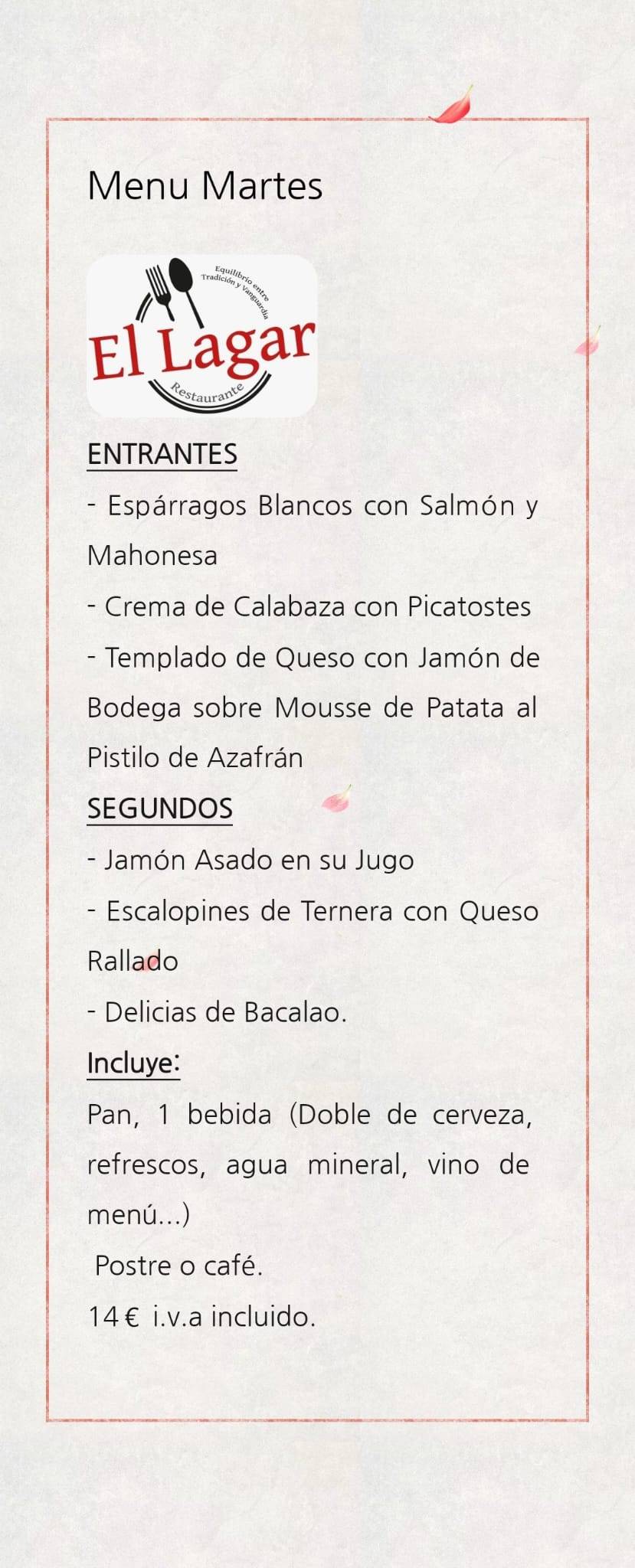 Carta del pub y bar "El Lagar" Rest.Terraza, Colmenar Viejo