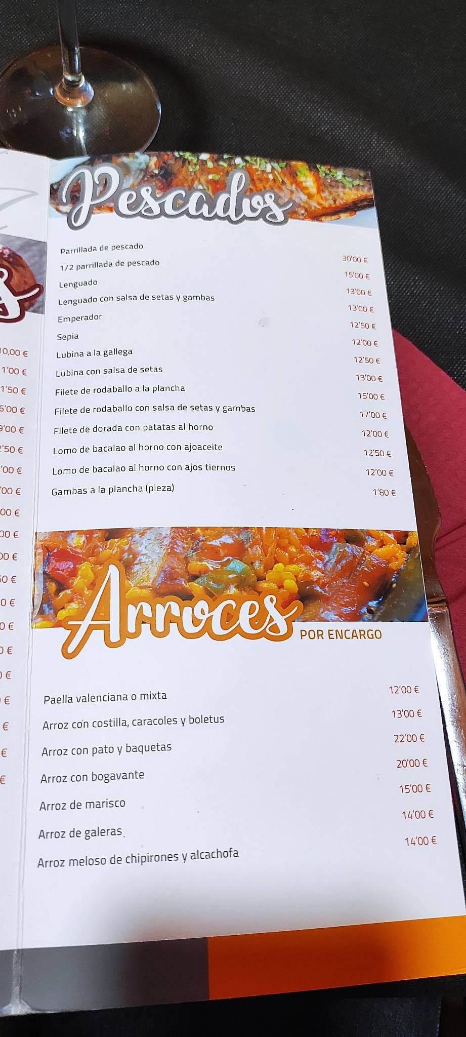 Carta de parrilla Casa Julián, La Barona
