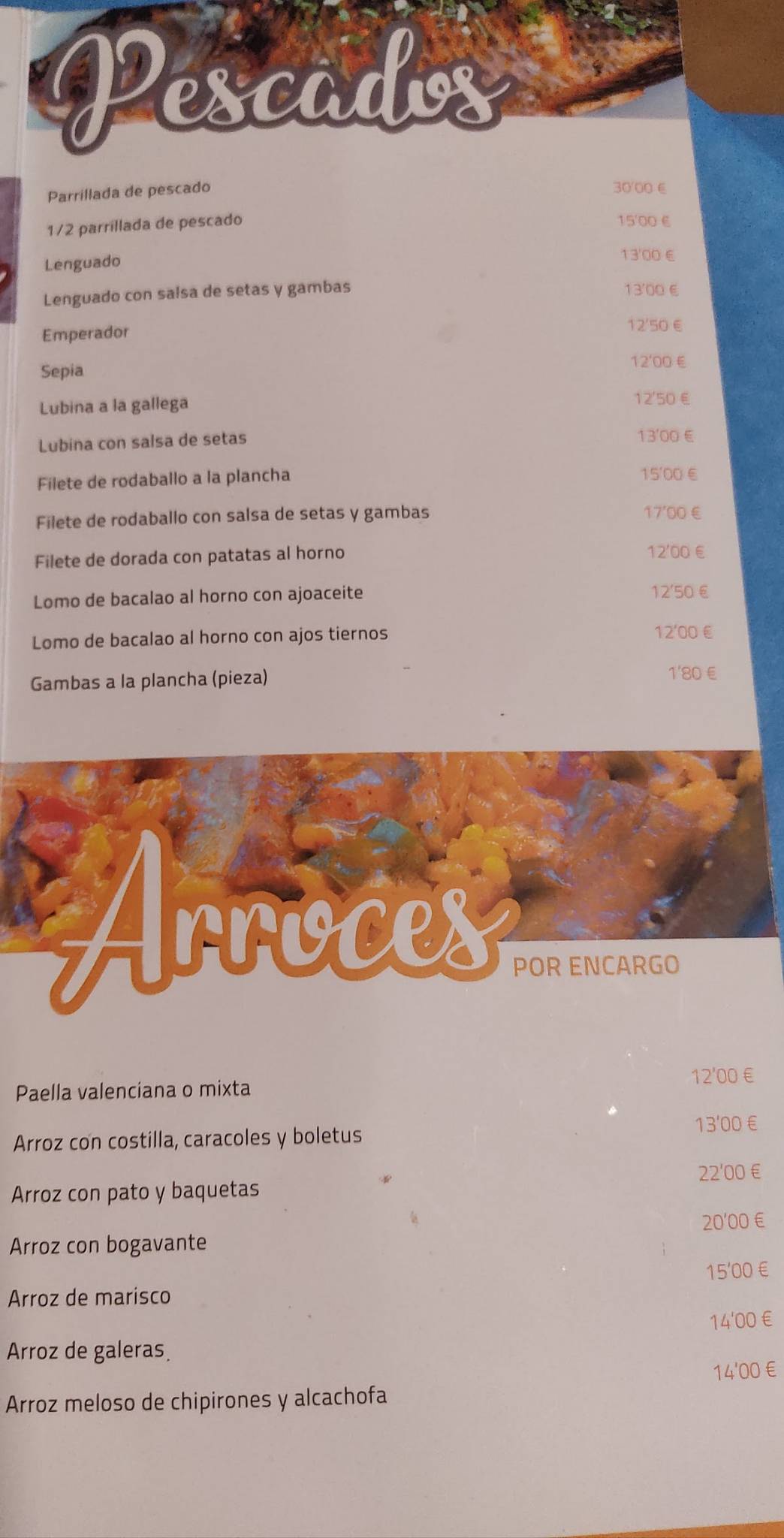 Carta de Restaurante Casa Julian, La Barona
