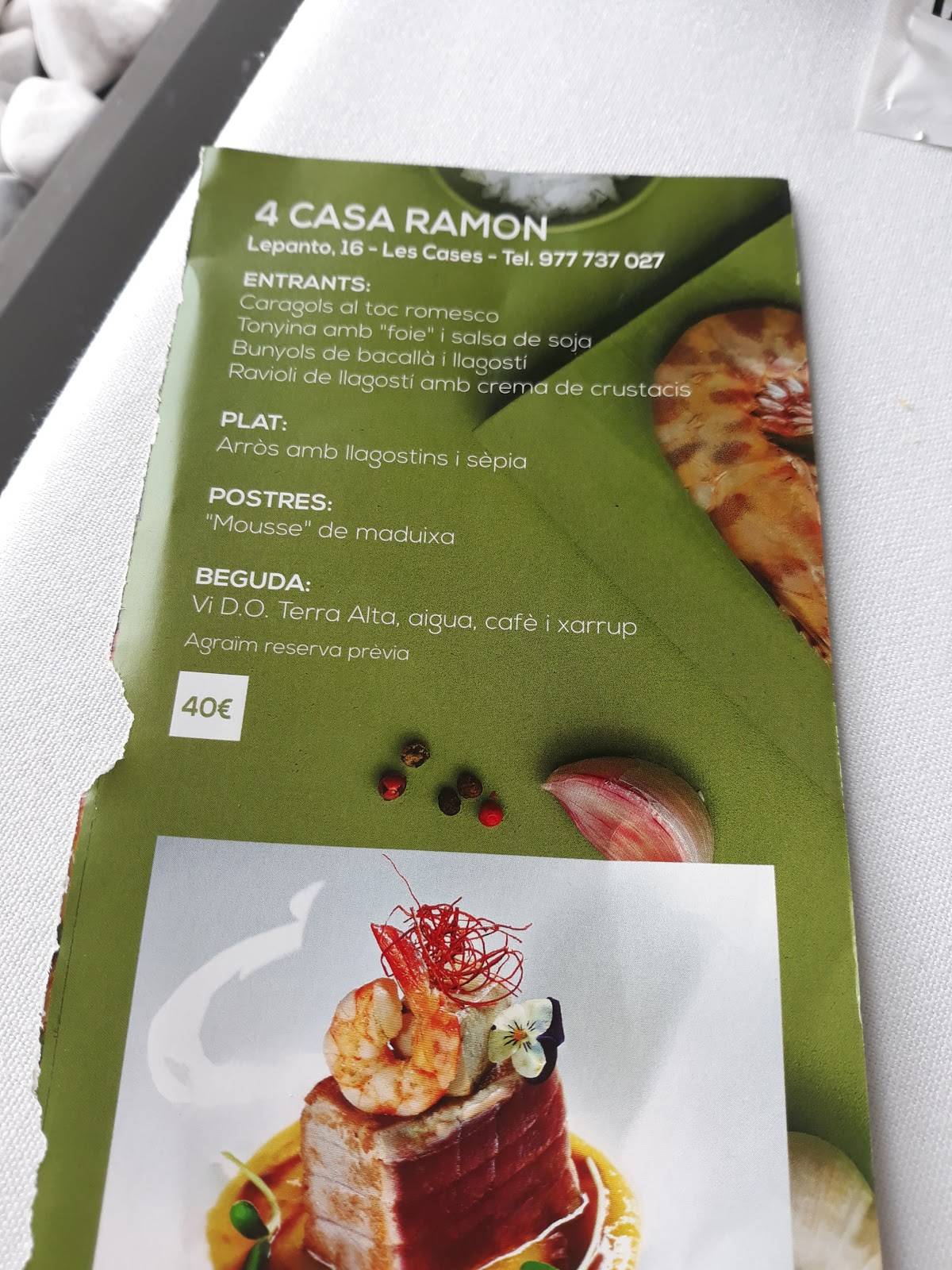 Carta de Restaurant Casa Ramon, Las Casas de Alcanar, Carrer de Lepanto