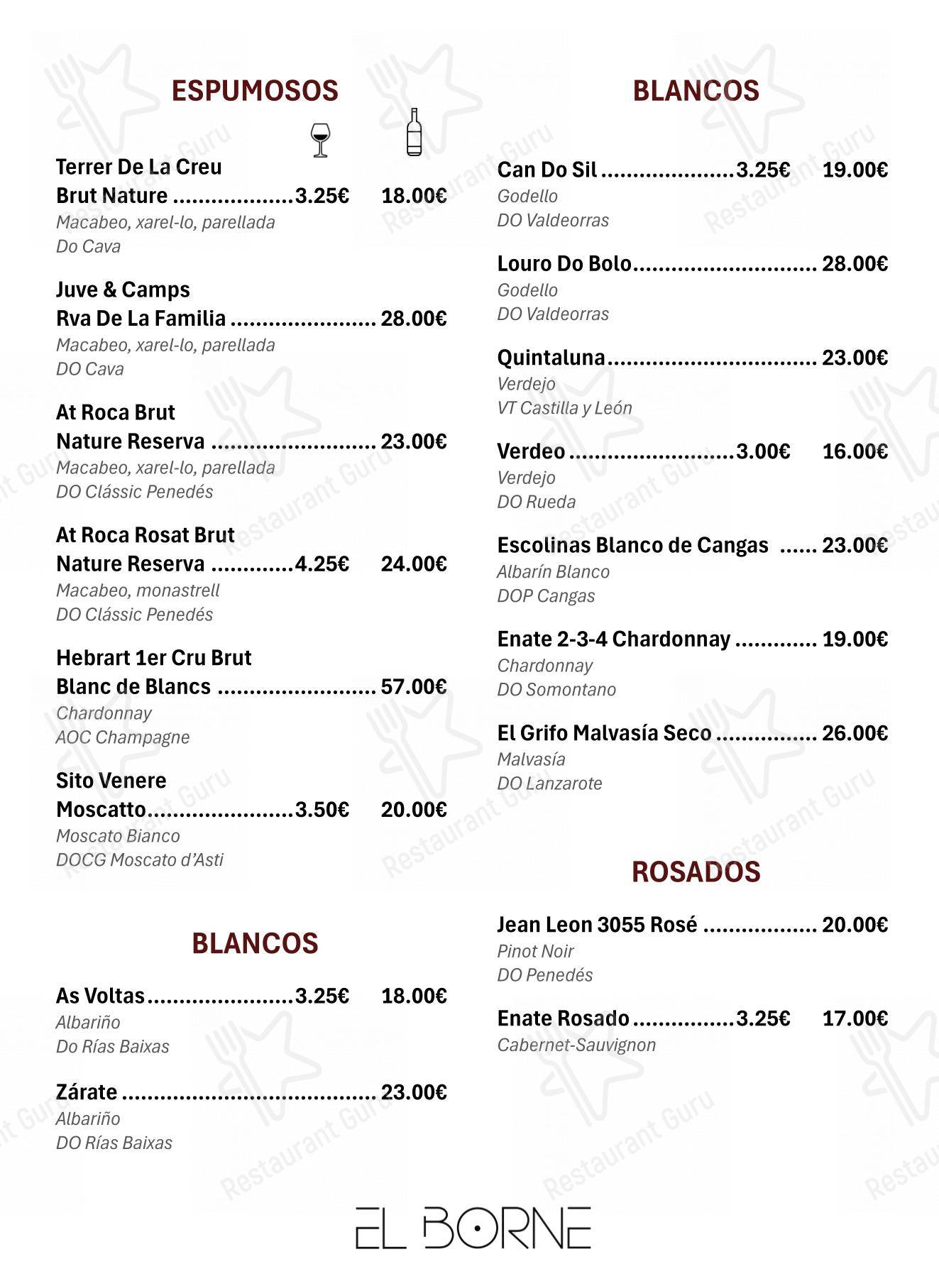 Carta de Restaurante El Borne by Galán de Alejandro, Gijón