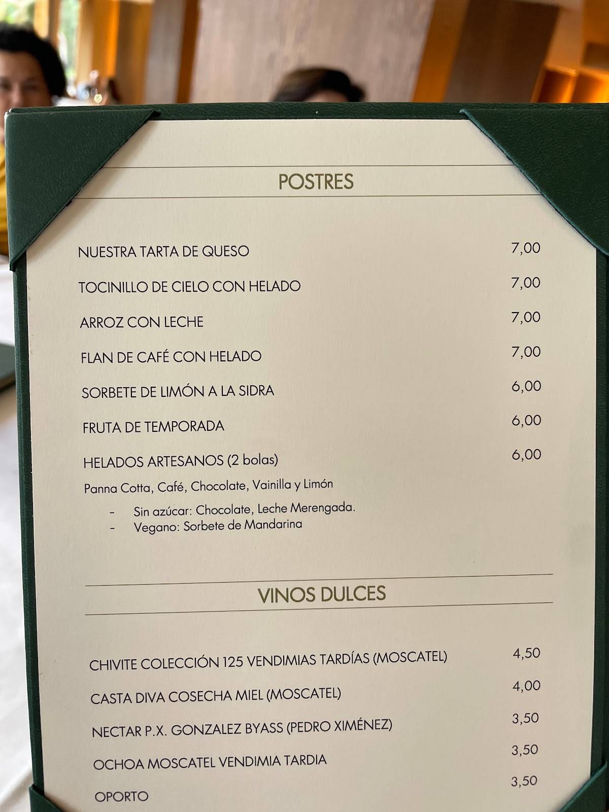 Carta de Restaurante El Oso, Madrid