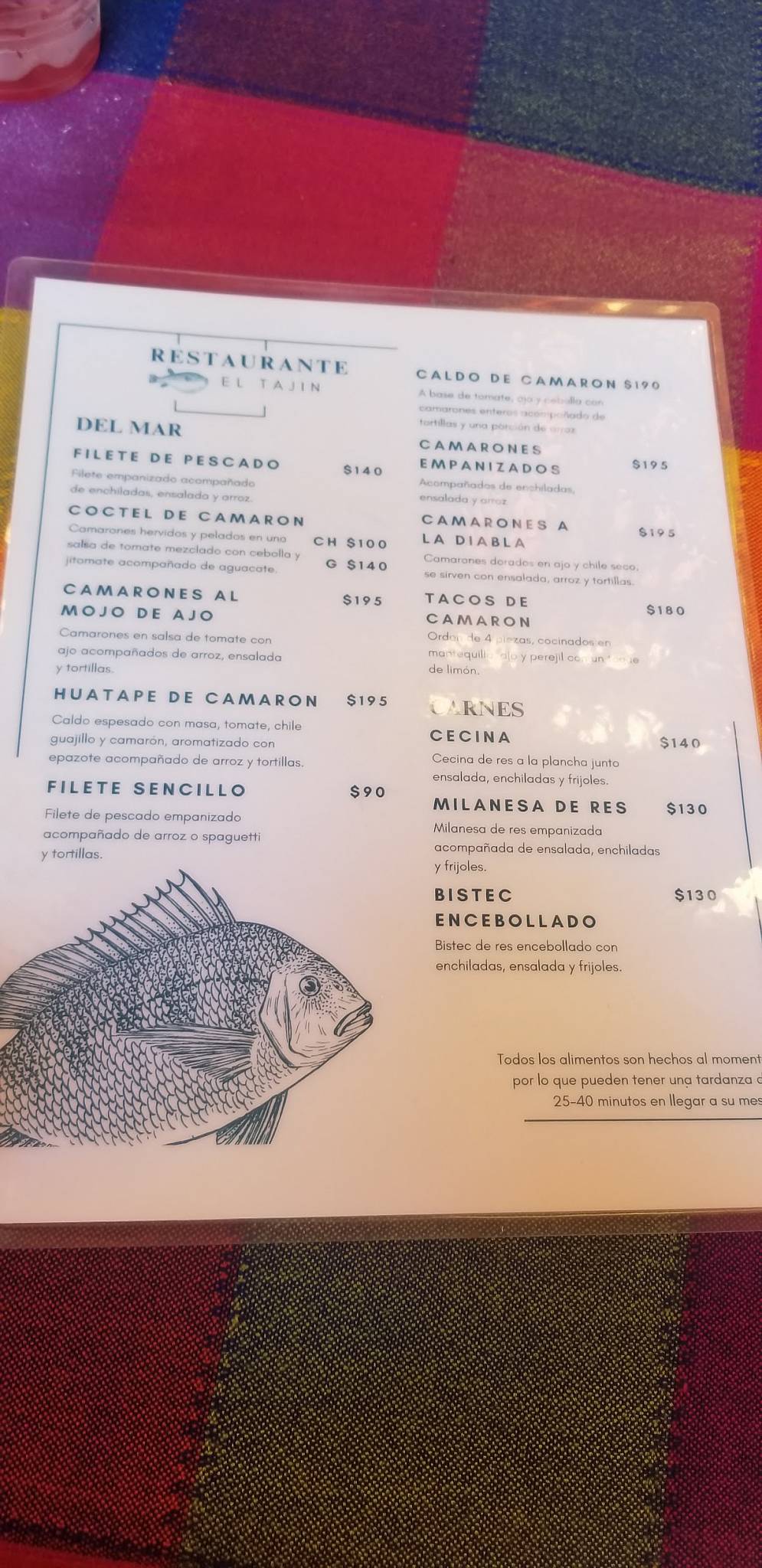 Carta de Restaurante El Tajín, El Tajin, Zona Arqueológica El Tajín