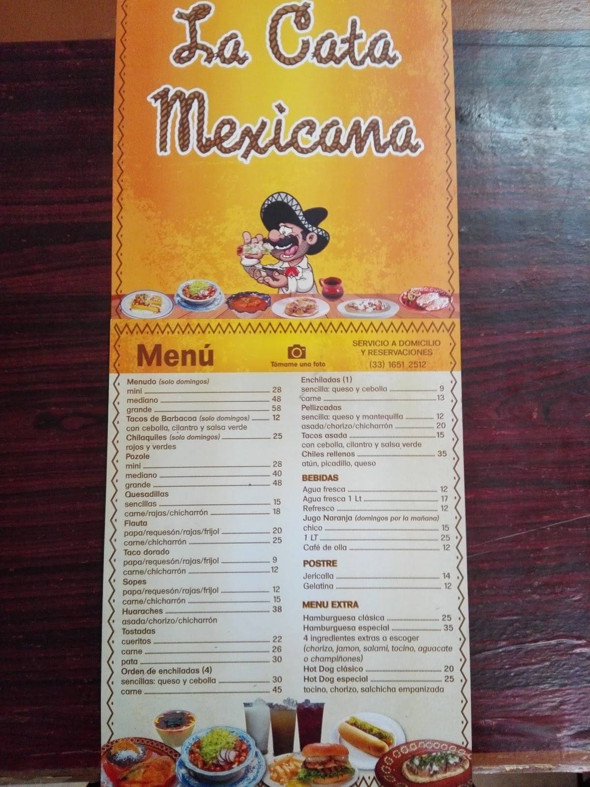 Carta de Restaurante La Cata Mexicana, Zapopan