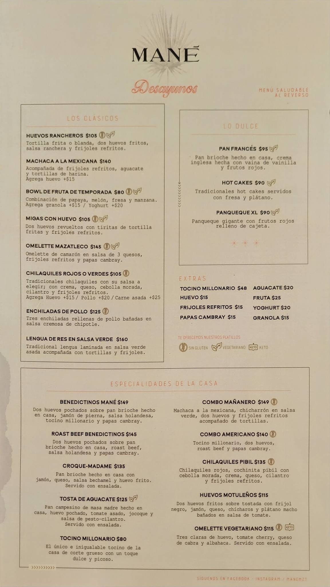 Carta del restaurante MANÉ, Mazatlán