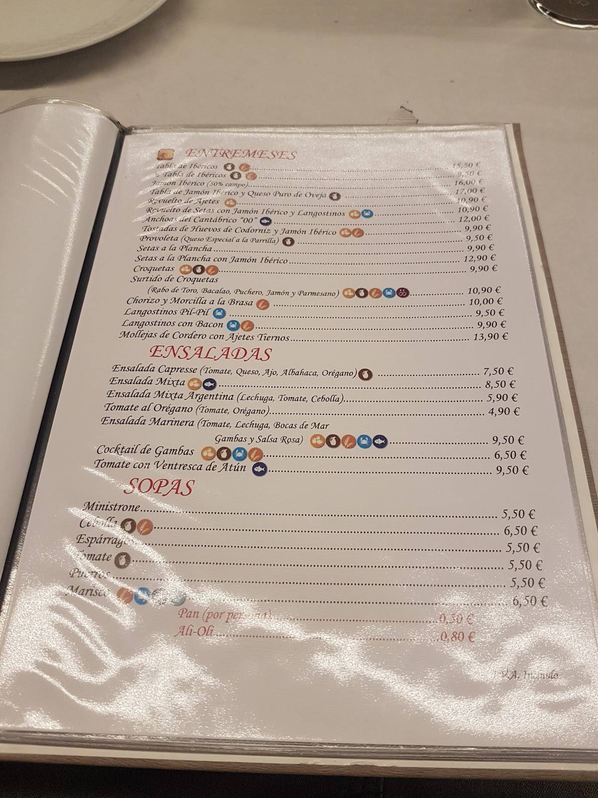 Carta del restaurante Pippo, Algarrobo-Costa