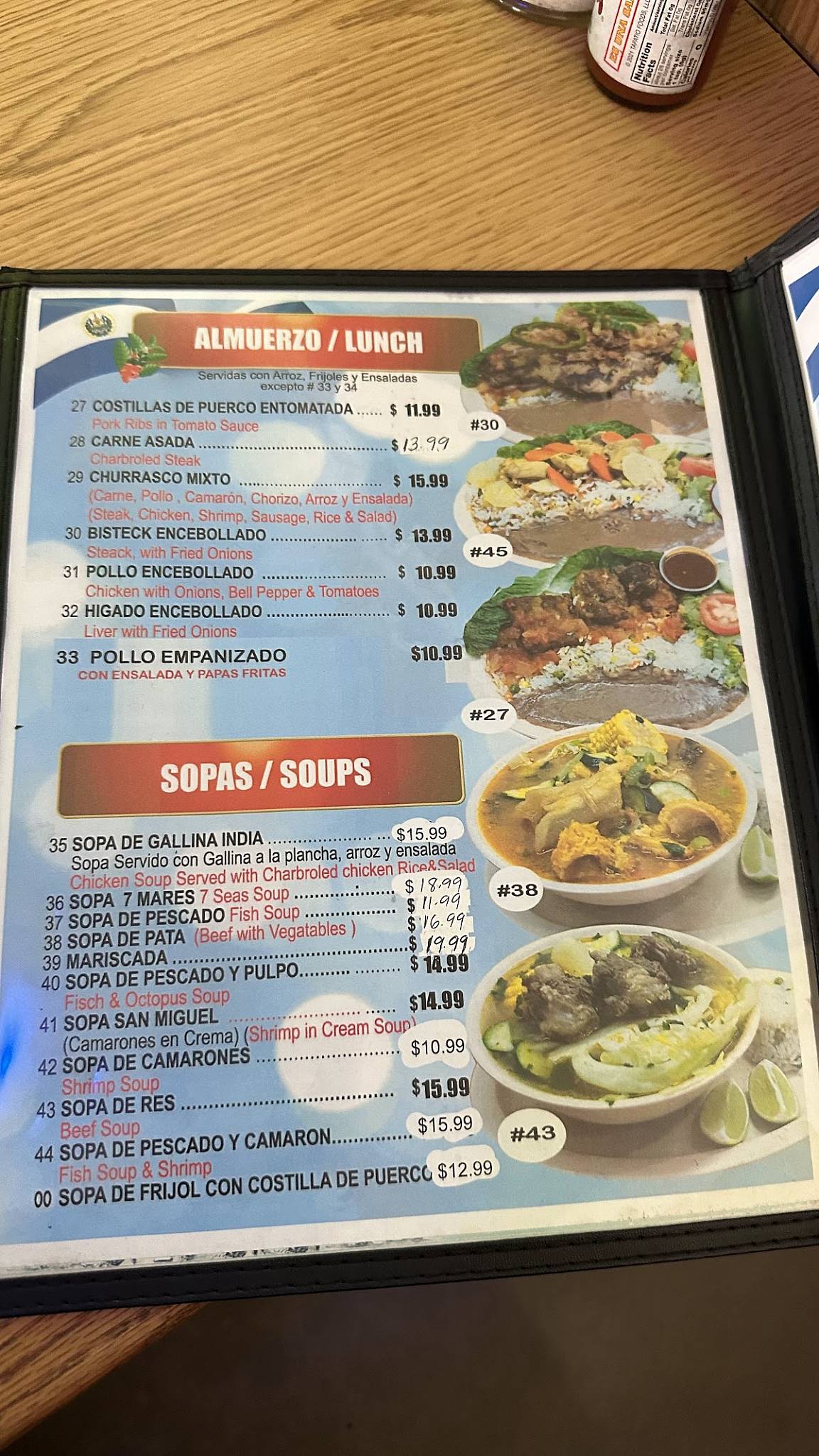 Carta de Restaurante Salvadoreno El Cafetal, Los Angeles, Van Nuys Blvd