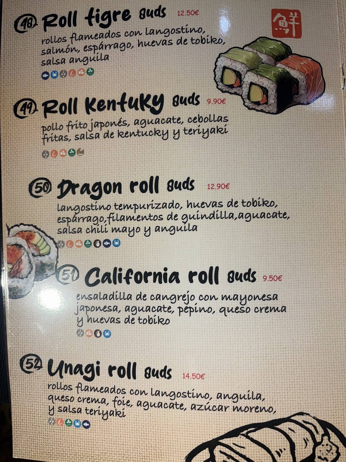 Menu at Restaurante Sankai, Valencia