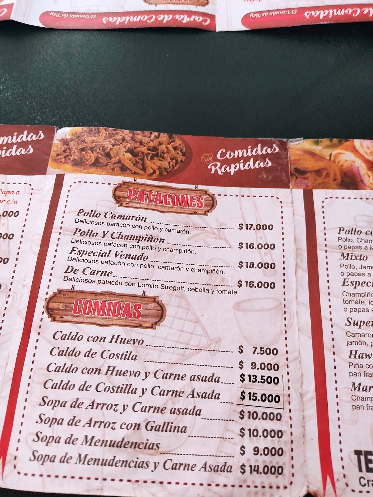 Carta de Restaurante el venado del rey, Girón