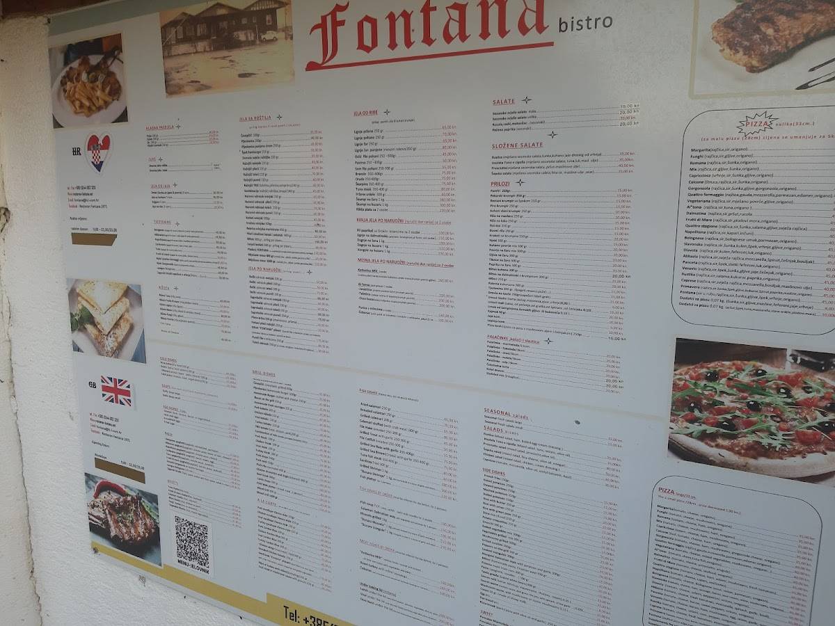 Menu at Restoran Fontana restaurant, Popovača