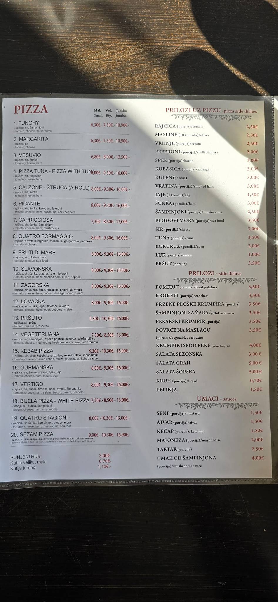 Menu at Bistro-pizzeria "Vertigo", Zlatar Bistrica