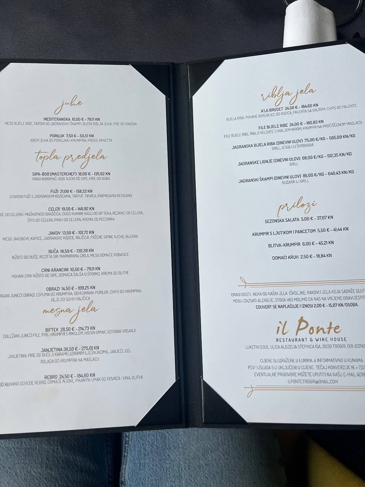 Menu da Restoran il Ponte ristorante, Trau