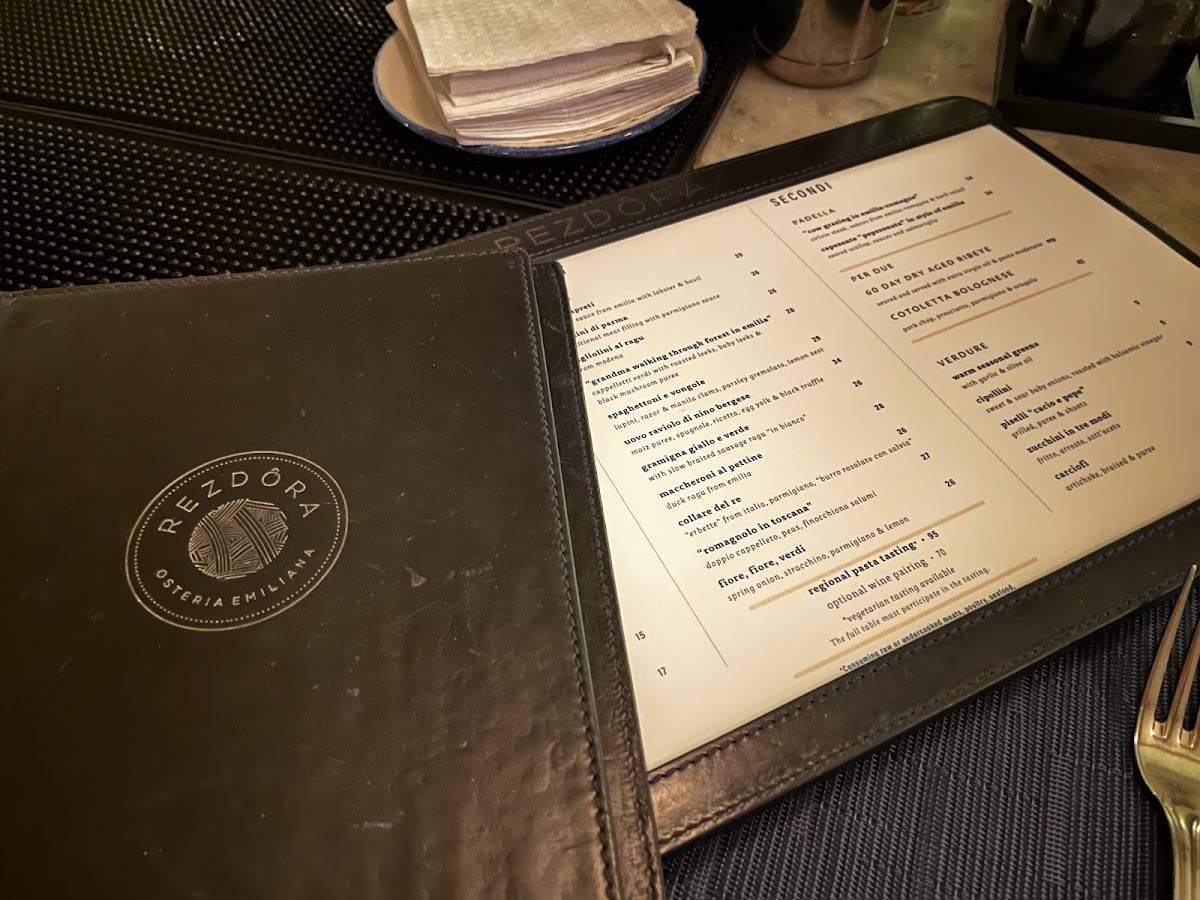 Menu at Rezdôra restaurant, New York City