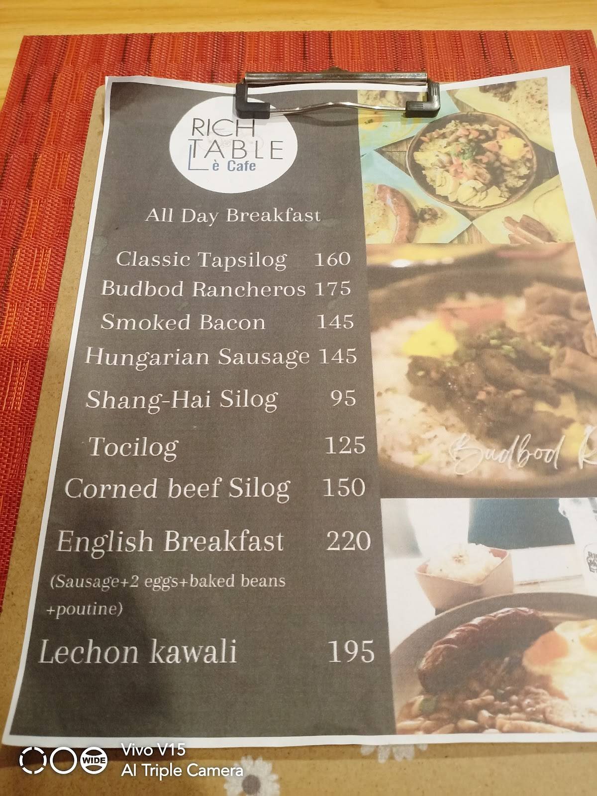 Carta de Rich Table Lé Cafe, Antipolo