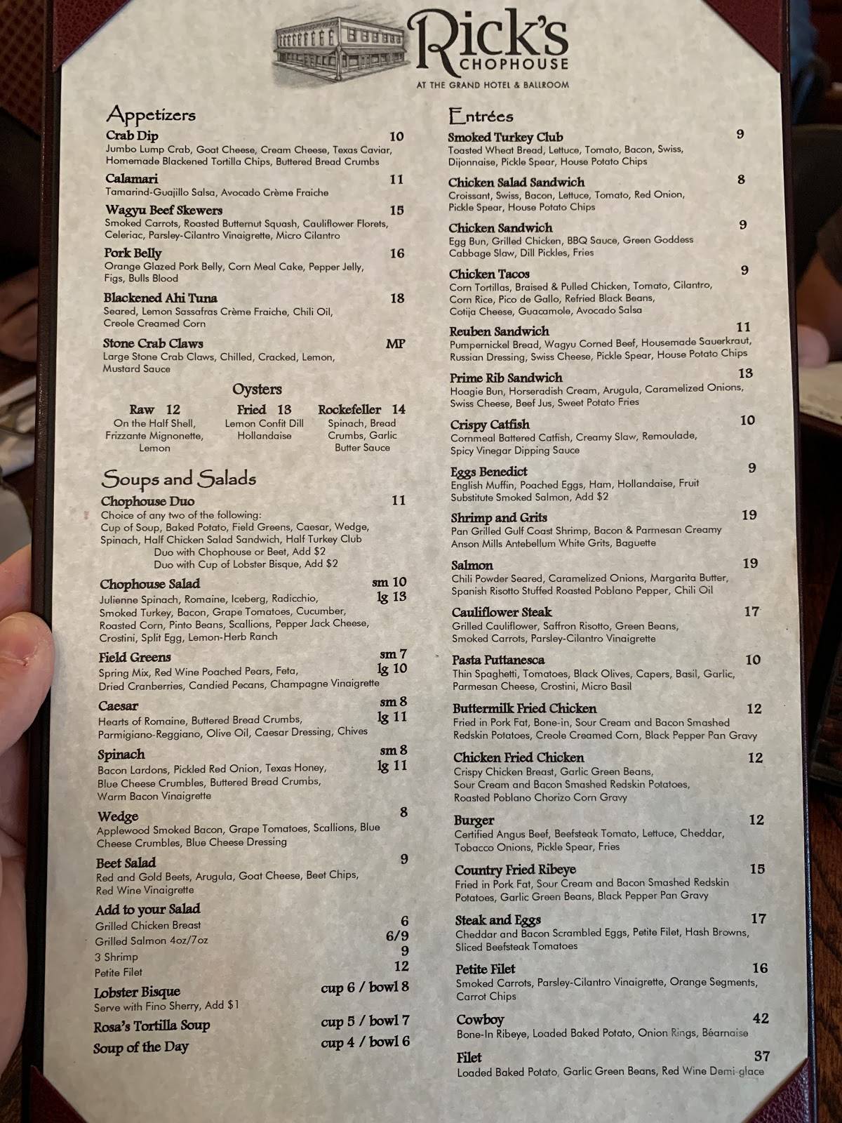 Menu at Rick's Chophouse steakhouse, McKinney, 107 N Kentucky St # 200