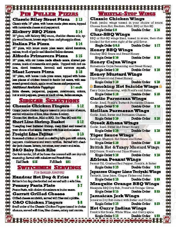 Menu at Riley Street Station pub & bar, East Aurora