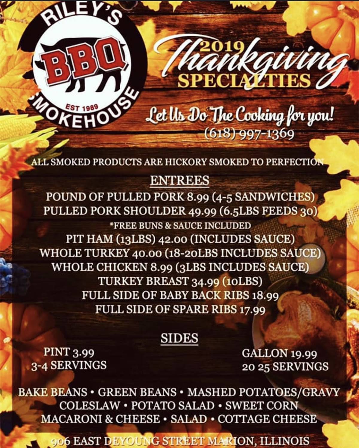Menu at Riley's Smokehouse BBQ, Marion