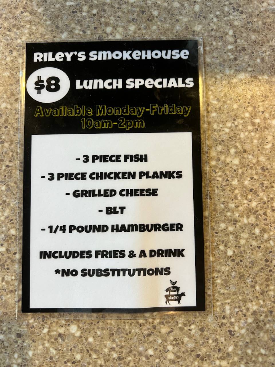Menu at Riley's Smokehouse BBQ, Marion