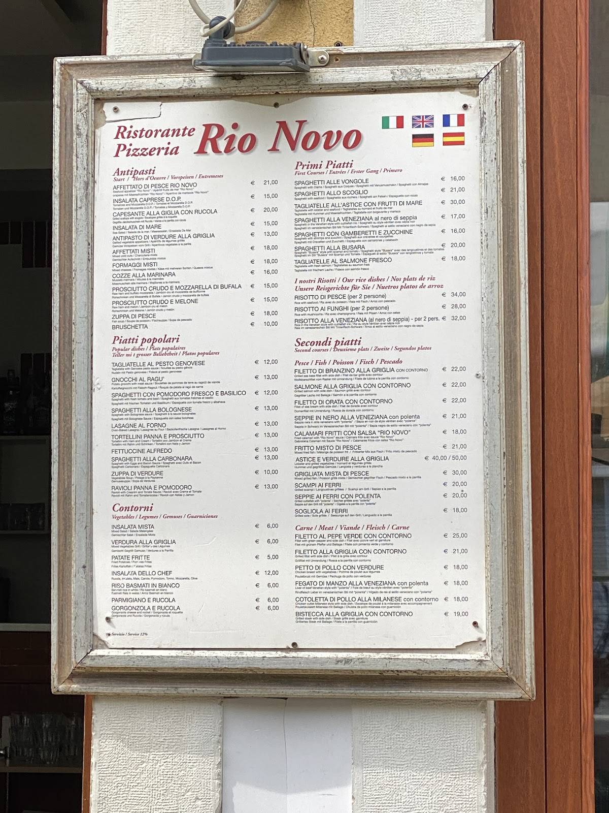 Menu at Rio Novo pizzeria, Venice