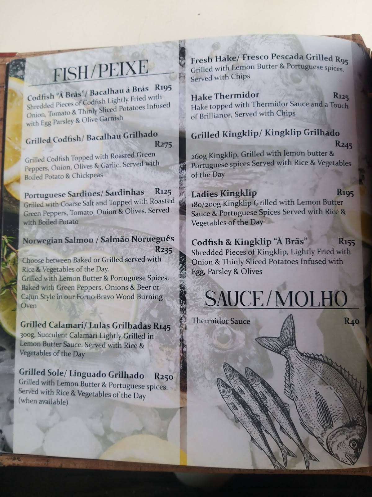 Menu at Rio Sol restaurant, Vereeniging
