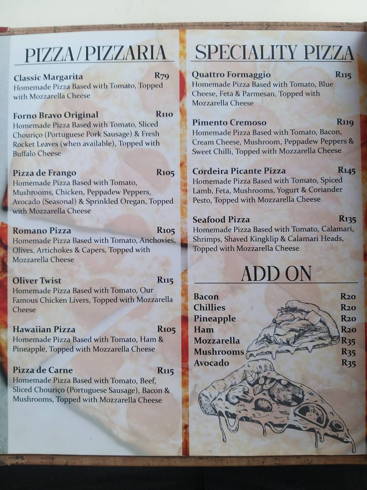 Menu at Rio Sol restaurant, Vereeniging