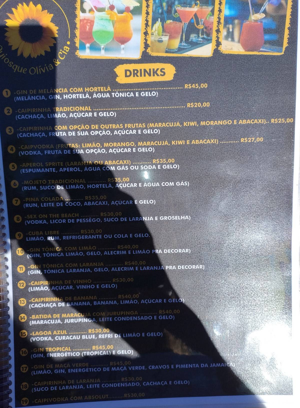 Menu at Quiosque OLIVIA & CIA restaurant, Rio de Janeiro