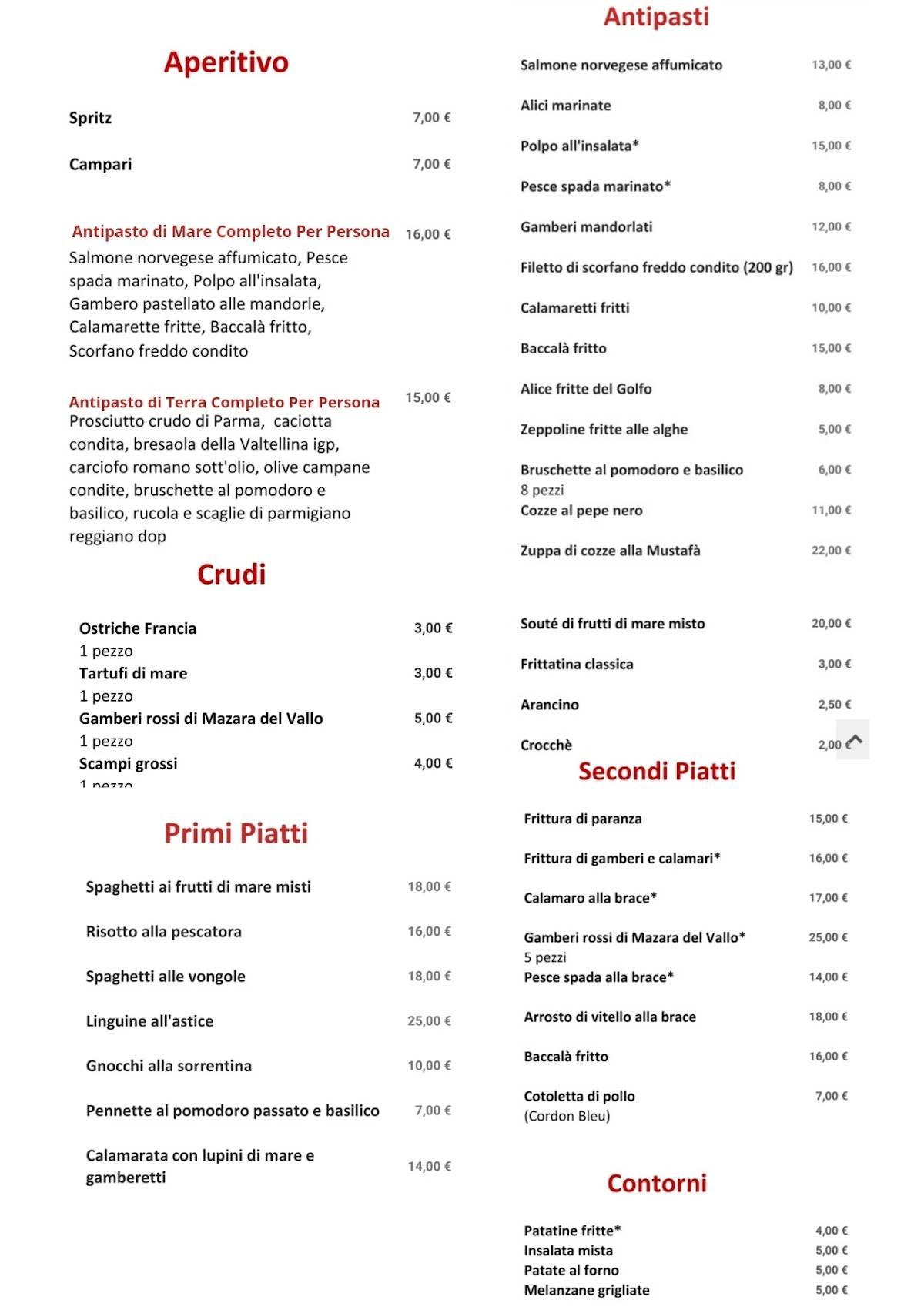 Menu da Ristorante Mustafà Sul Porto Di Pozzuol, Pozzuoli, Via Dell ...