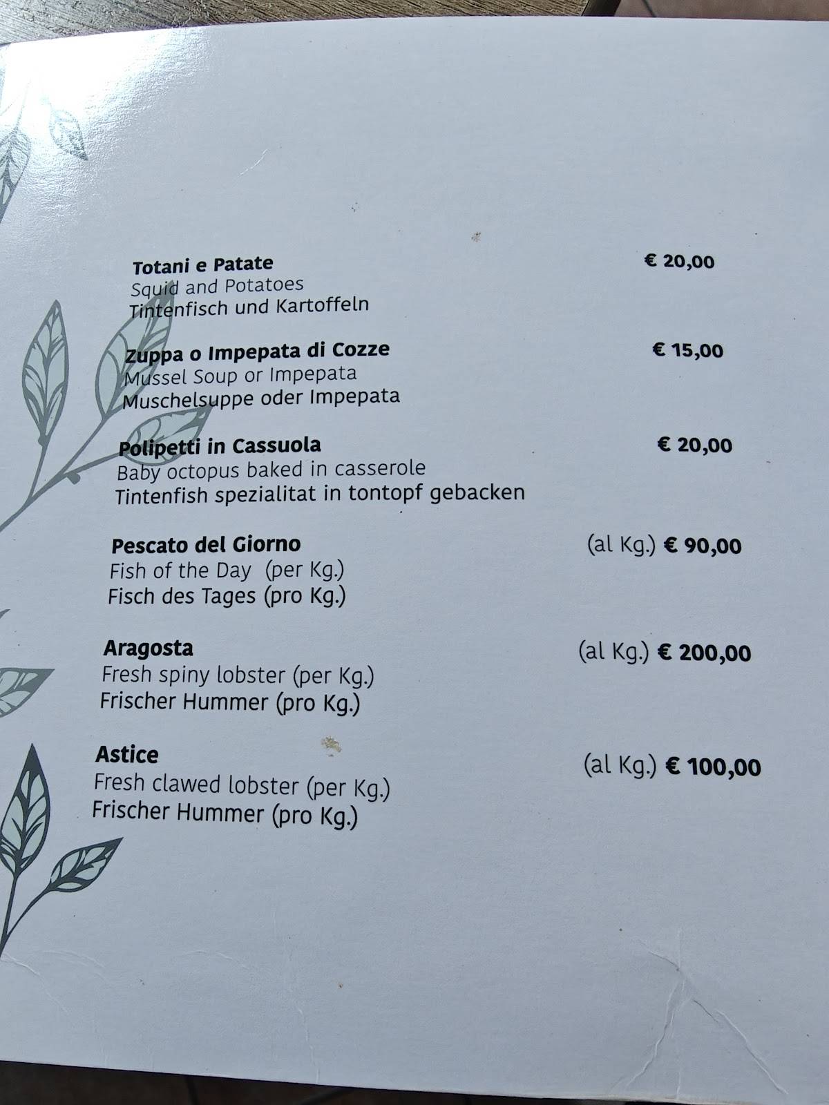 Menu at Ristorante Pizzeria Verginiello, Capri, Via Lo Palazzo