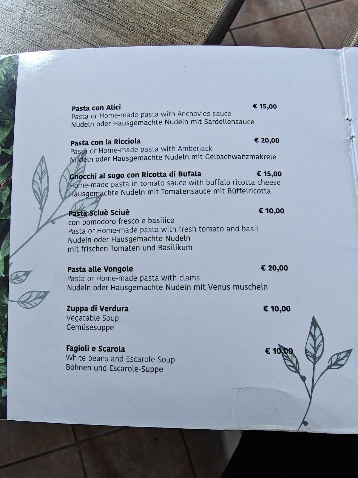 Menu at Ristorante Pizzeria Verginiello, Capri, Via Lo Palazzo