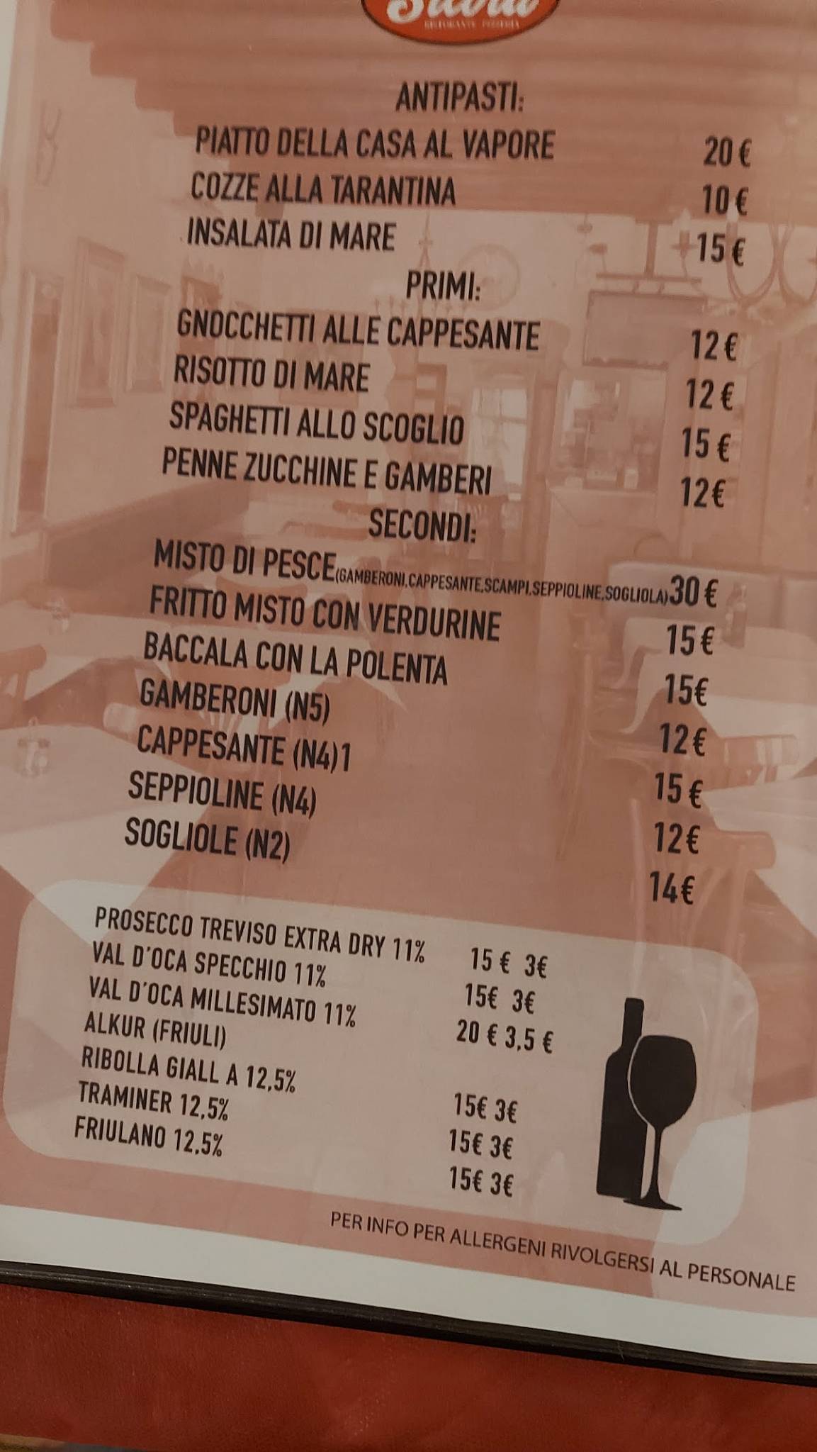 Menu da Ristorante pizzeria Silvia, Ariano