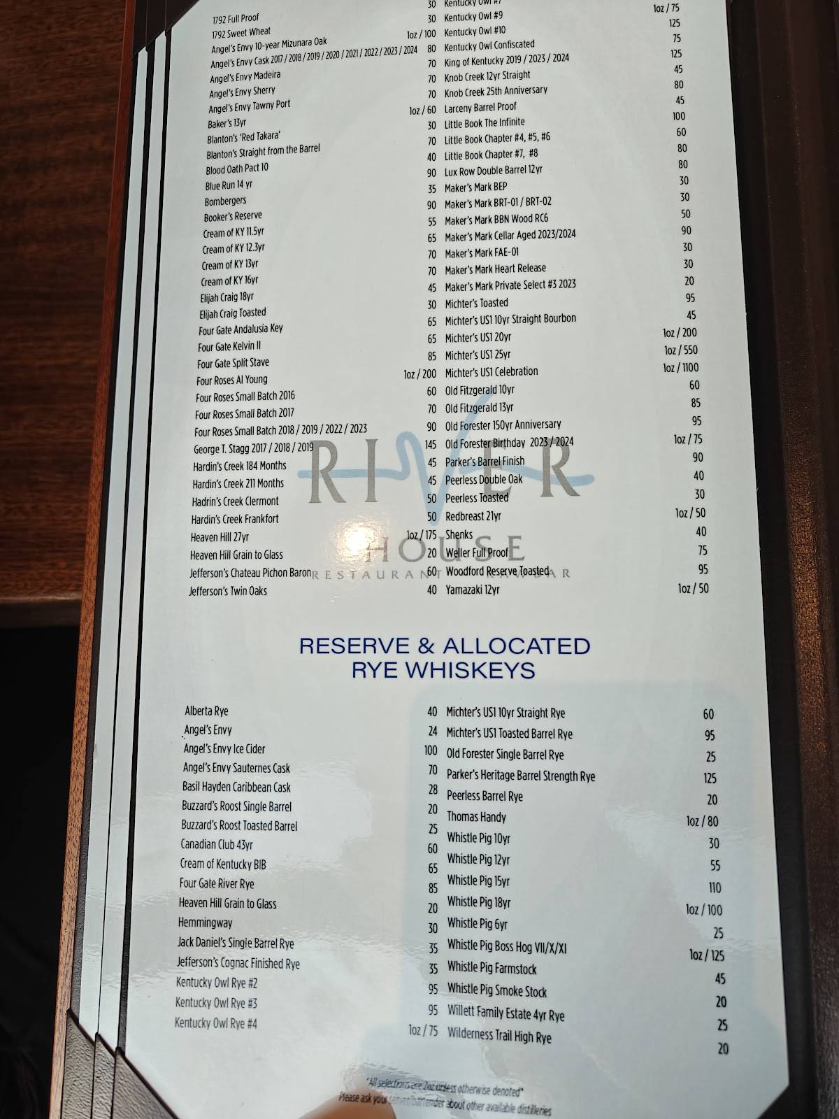 Menu at River House Restaurant and Raw Bar, Louisville, River Rd b