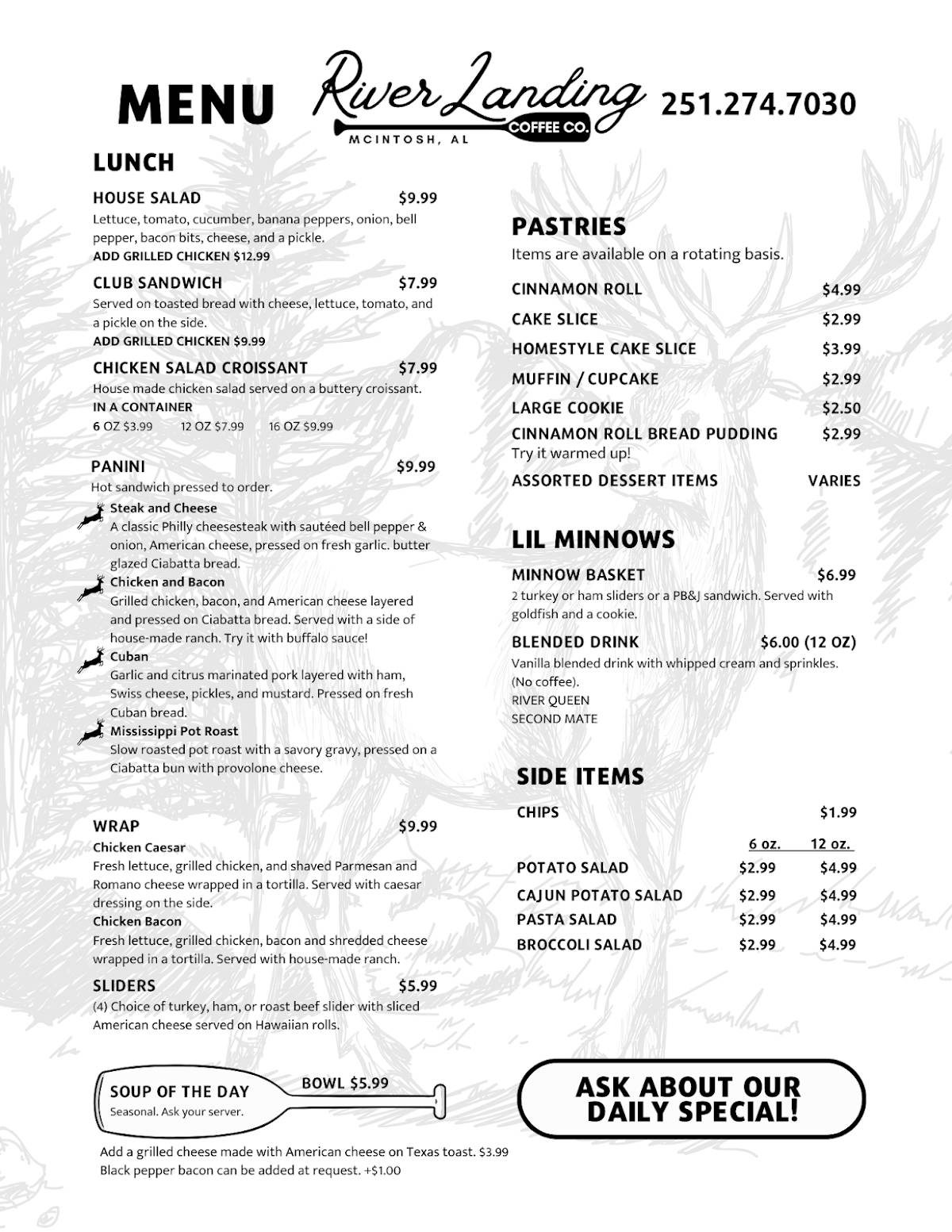 Menu at River Landing Coffee Co., McIntosh