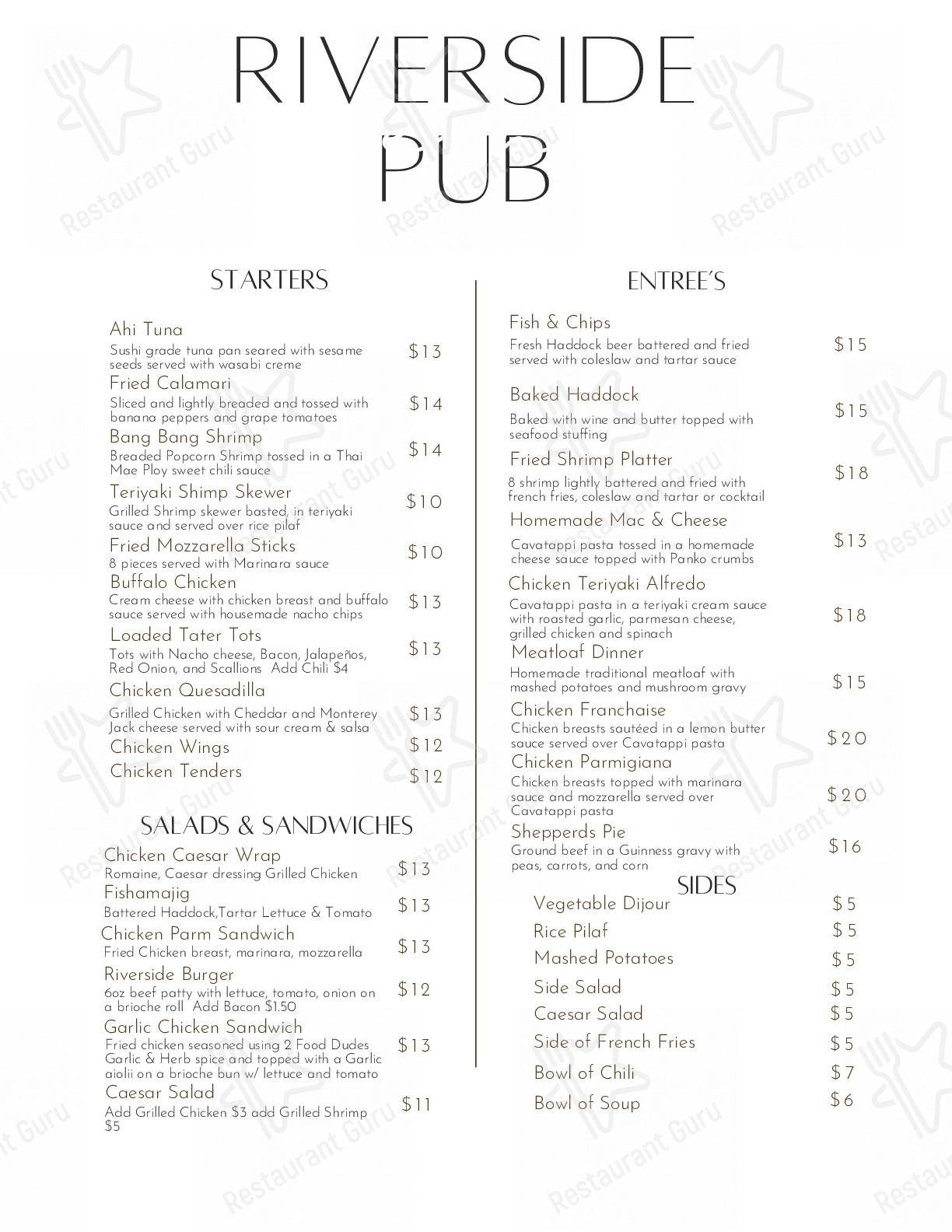 Menu at Riverside Pub, Agawam