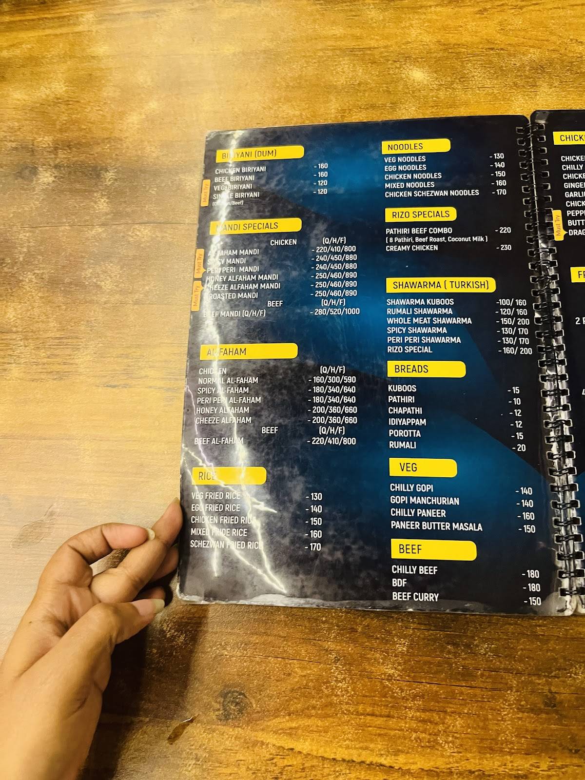 Menu at Rizo Resto, Ernakulam
