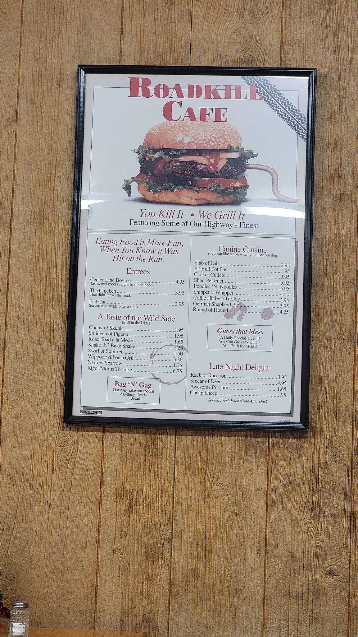 Menu at Road Kill Cafe and Cabins, Artemas, 633 Crooked Run Rd