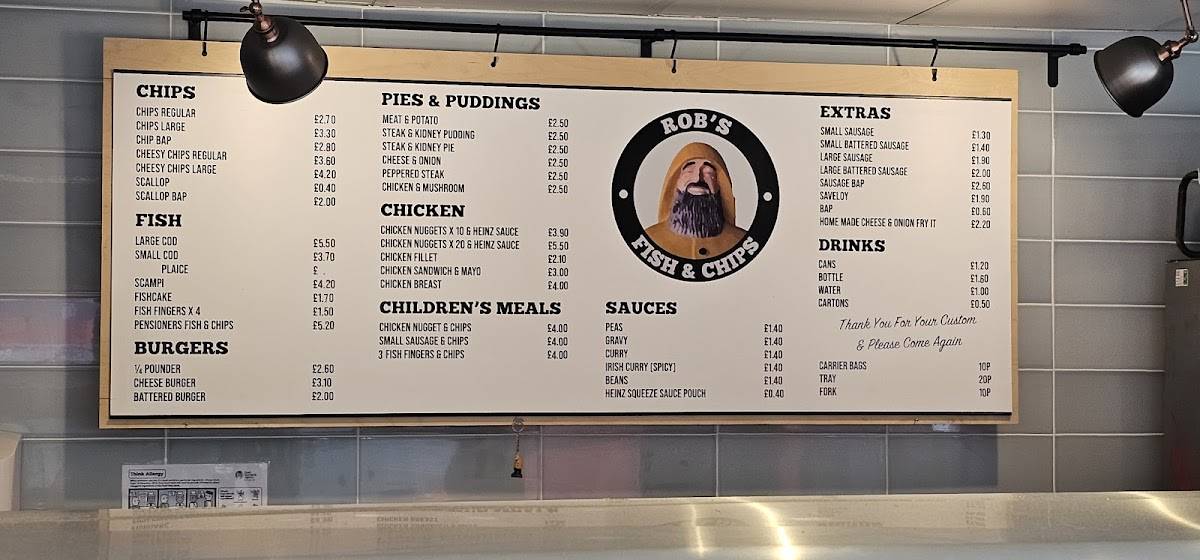 Menu at Rob's Fish & Chip Shop fast food, Abergele