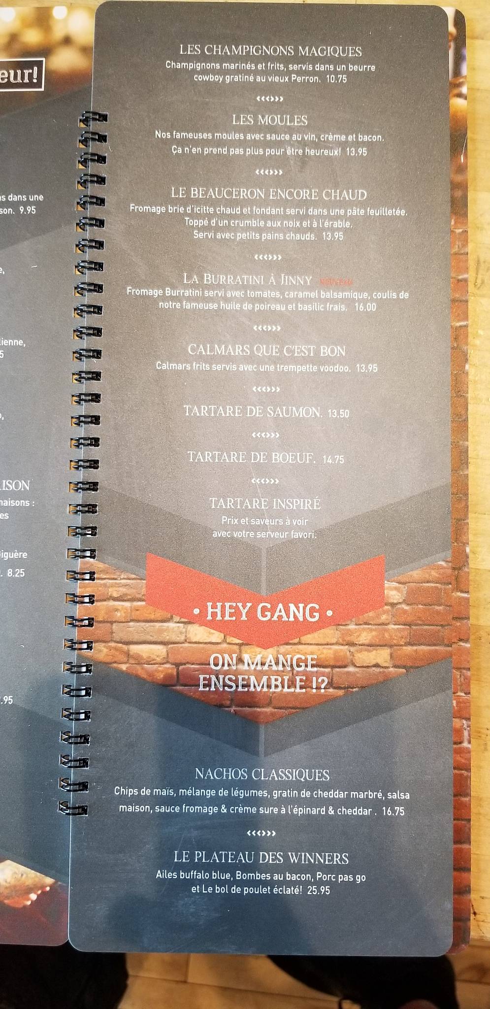 Menu au Rock Café, Saint-Georges, 1e Avenue O