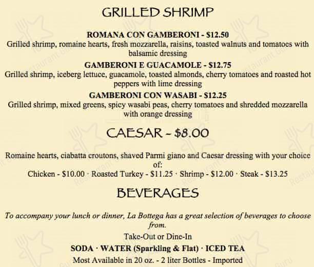 Menu at La Bottega restaurant, Rockville Centre, 234c Merrick Rd
